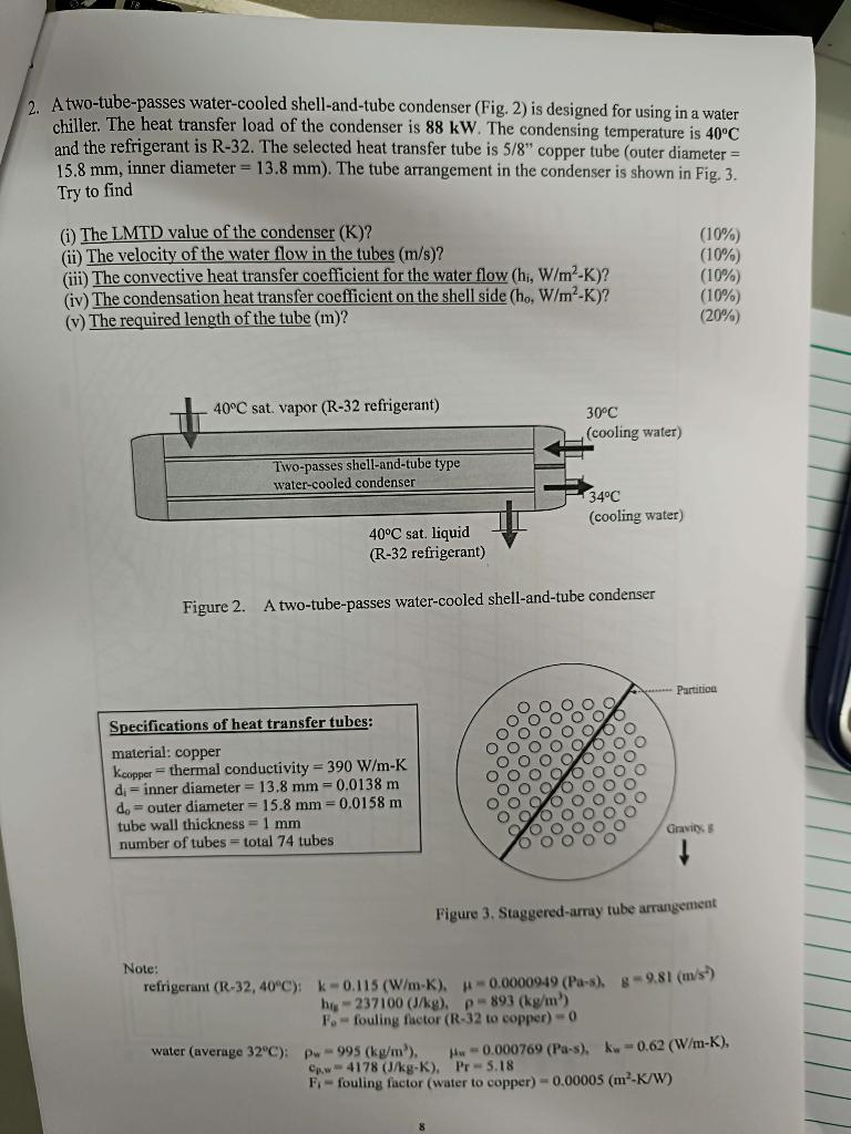 2. A two-tube-passes water-cooled shell-and-tube | Chegg.com