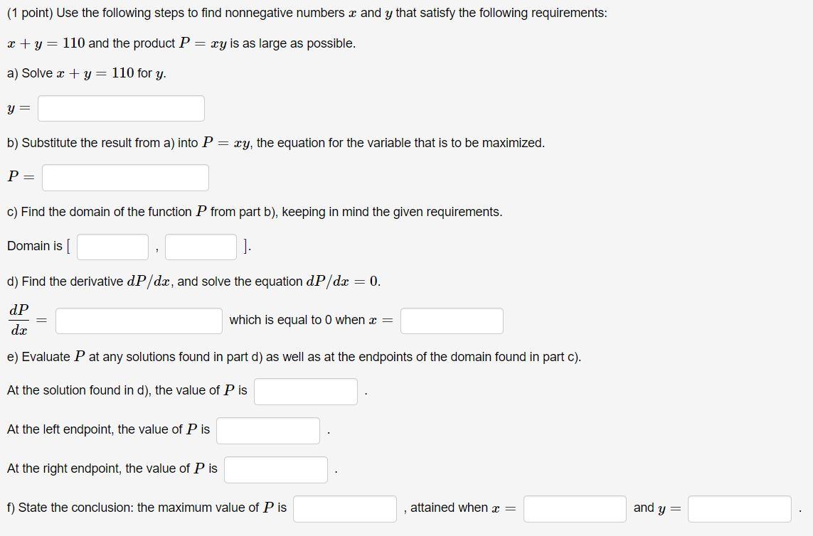 Solved (1 point) Use the following steps to find nonnegative | Chegg.com