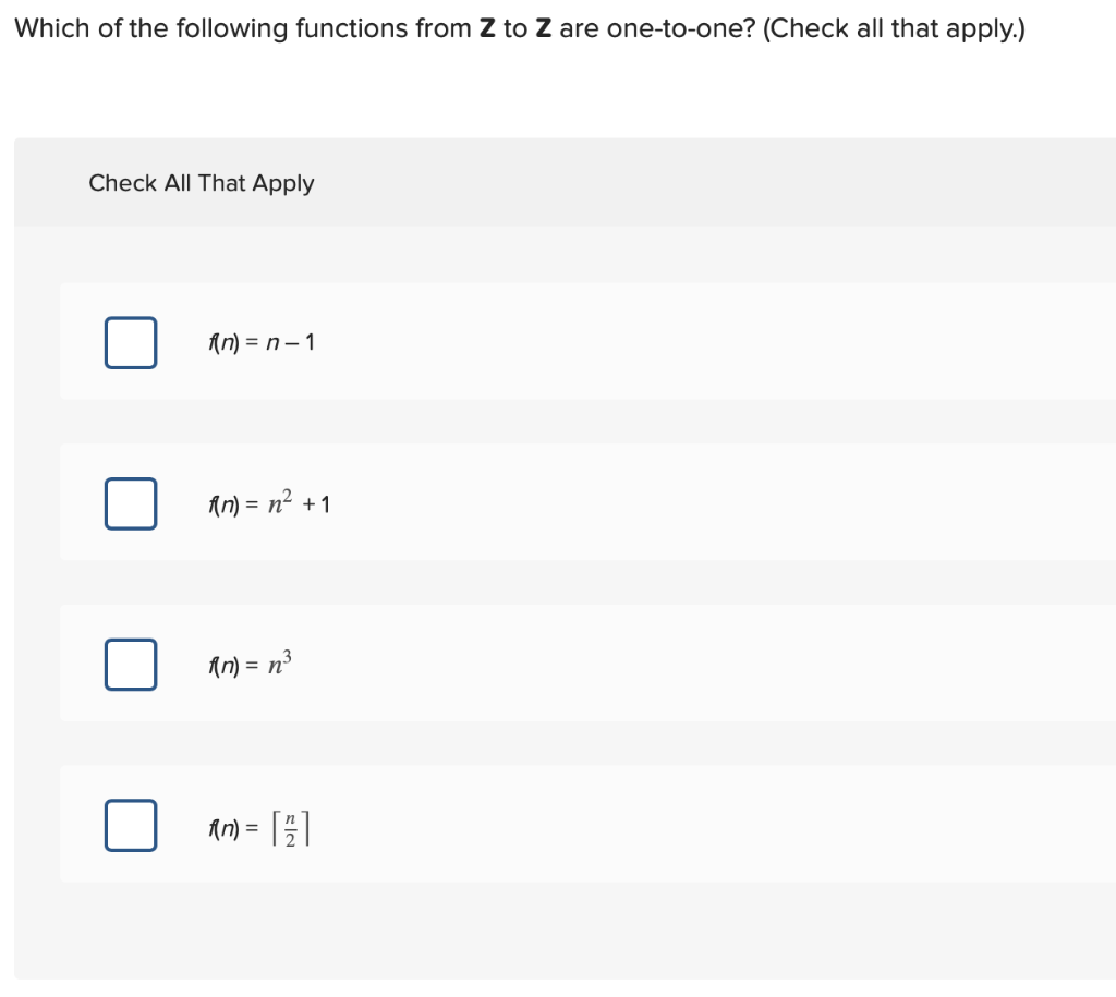 Solved Which of the following functions from Z to Z are | Chegg.com