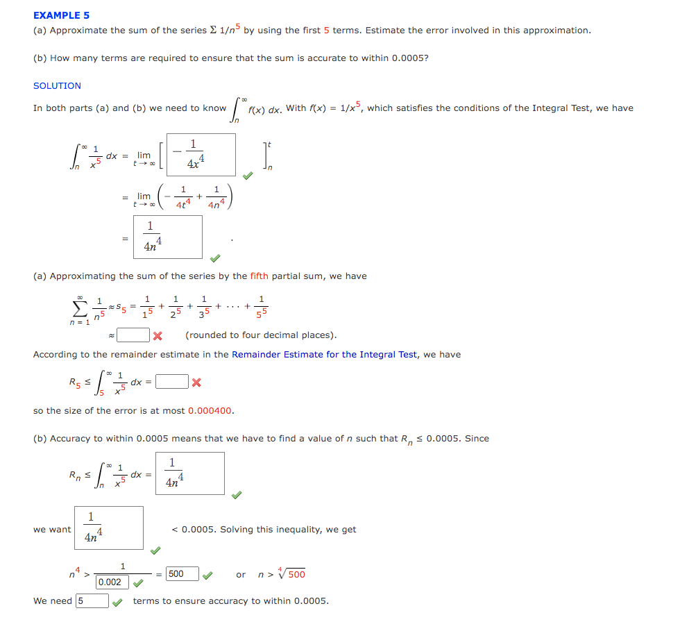 Solved EXAMPLE 5 (a) Approximate the sum of the series Σ1/n5 | Chegg.com