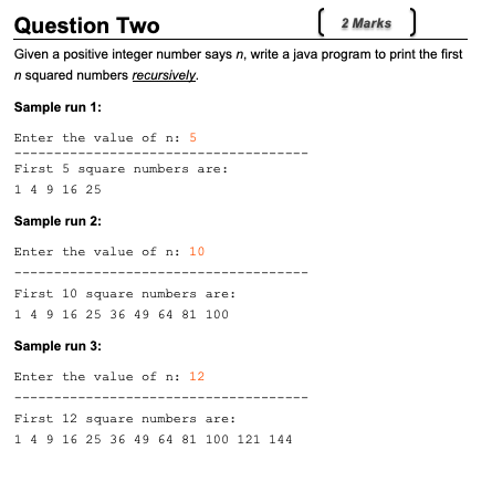 Solved Question Two ( 2 Marks) Given a positive integer | Chegg.com