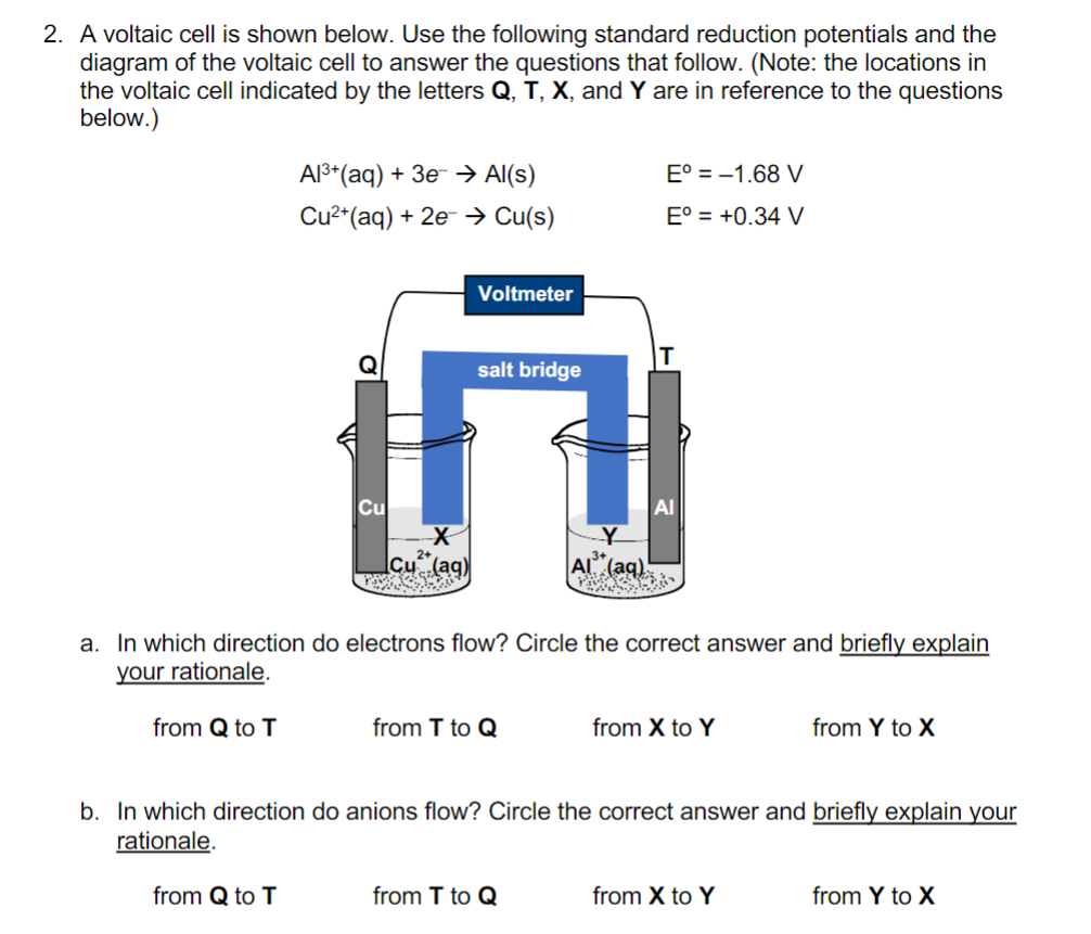 Solved A voltaic cell is shown below. Use the following | Chegg.com