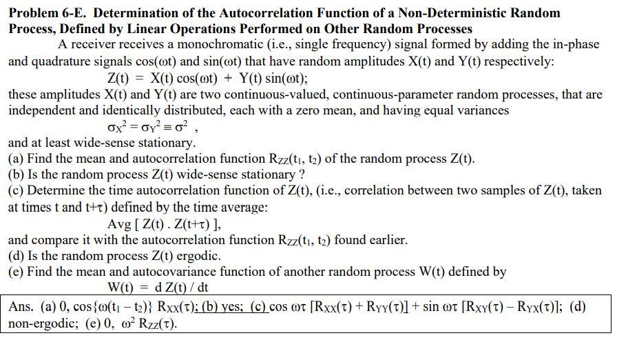 Solved Problem 6-E. Determination of the Autocorrelation | Chegg.com