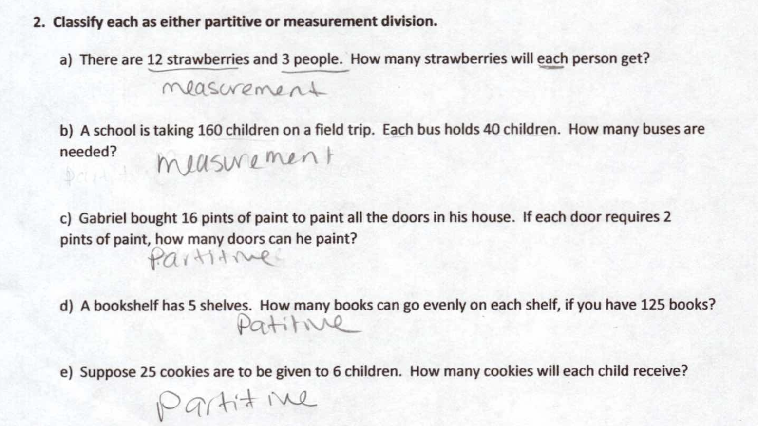 Solved 2. Classify each as either partitive or measurement | Chegg.com