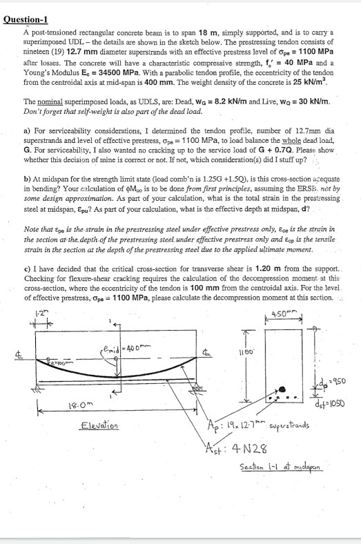 Solved Question-1 A post-tensioned rectangular concrete beam | Chegg.com