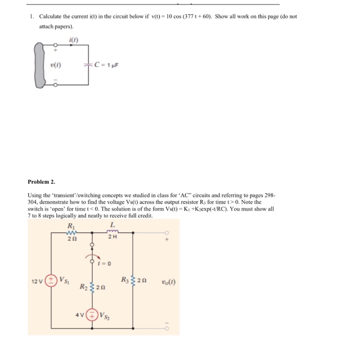 Solved Calculate the current i(t) in the circuit below if | Chegg.com