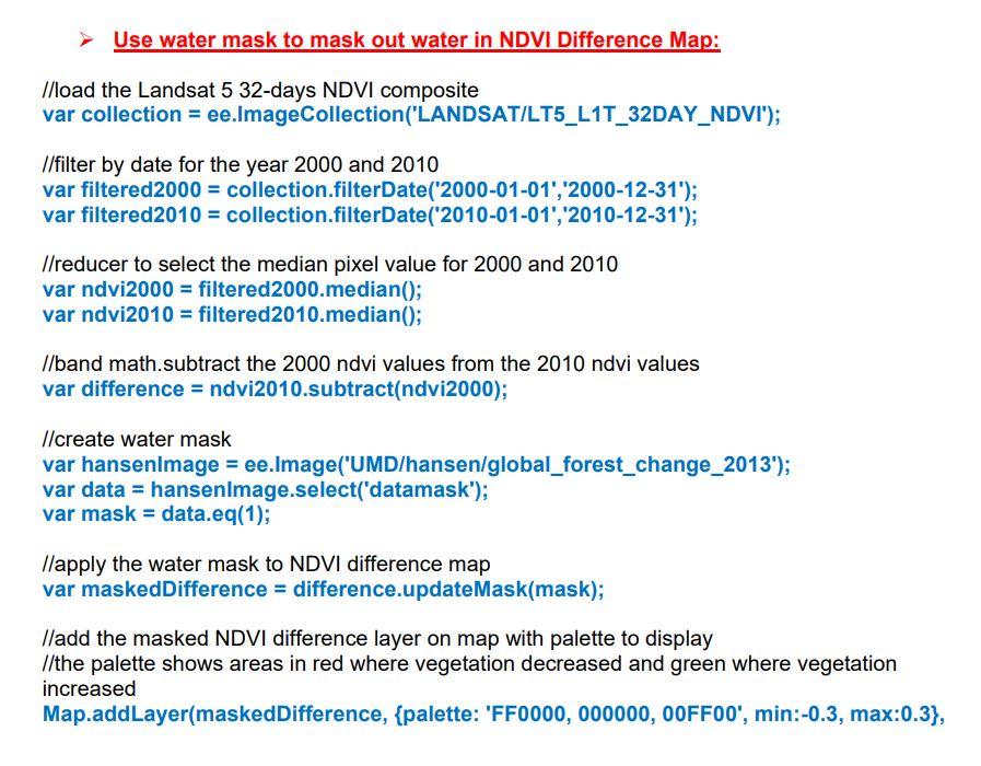 Use water mask to mask out water in NDVI Difference | Chegg.com