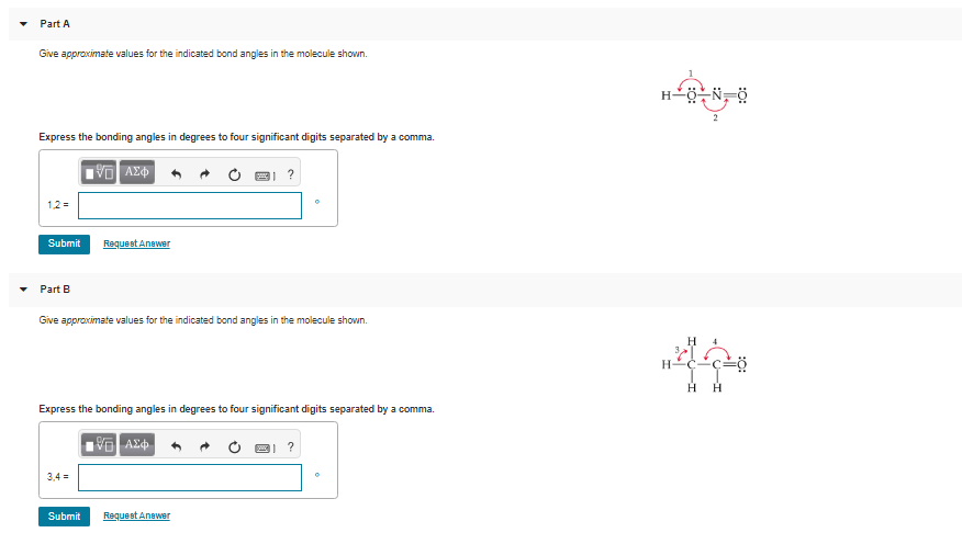 Solved Part C Give approximate values for the indicated bond | Chegg.com Solved Part C Give approximate values for the indicated bond | Chegg.com