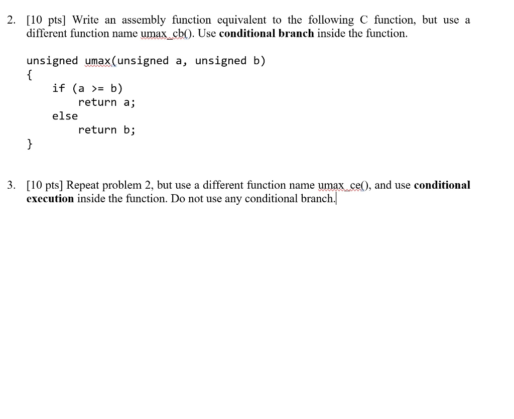 2. [10 pts] Write an assembly function equivalent to | Chegg.com