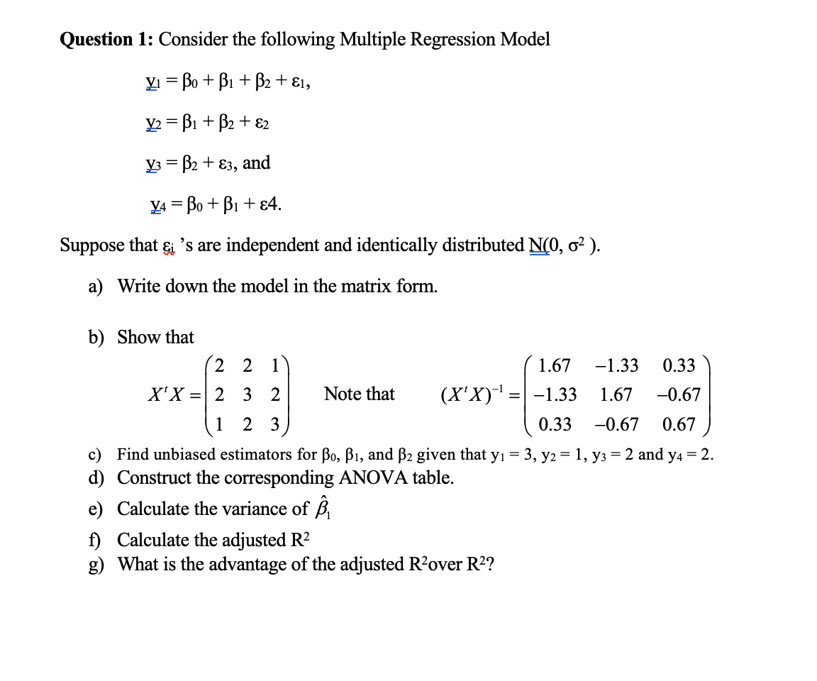 Solved Question 1: Consider the following Multiple | Chegg.com