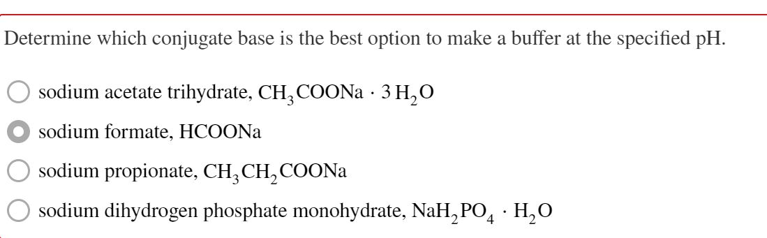 Solved A student must make a buffer solution with a pH of | Chegg.com