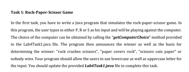 Solved Task 1: Rock-Paper-Scissor Game In the first task, | Chegg.com