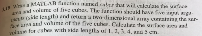 Solved Write a MATLAB function named cubes that will | Chegg.com