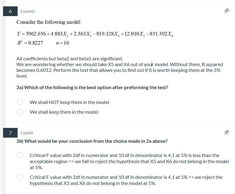 Solved 6 2 points -Del Consider the following model: Y = | Chegg.com