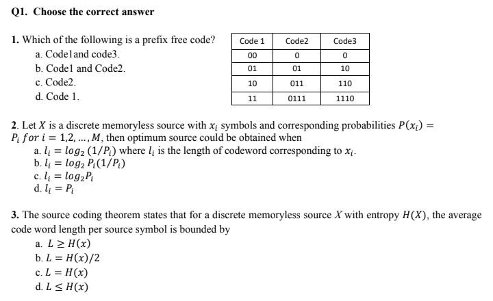 Solved Q1. Choose the correct answer Code 1 Code2 Code3 00 0 | Chegg.com