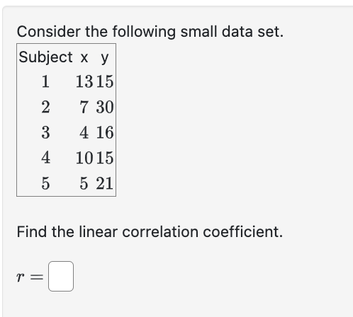 Solved Consider the following small data set. Find the | Chegg.com
