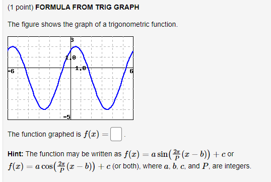 Solved (1 point) FORMULA FROM TRIG GRAPH The figure shows | Chegg.com