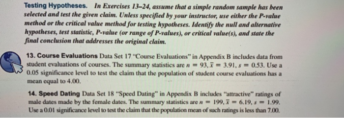 Solved Testing Hypotheses. In Exercises 13-24, assume that a | Chegg.com