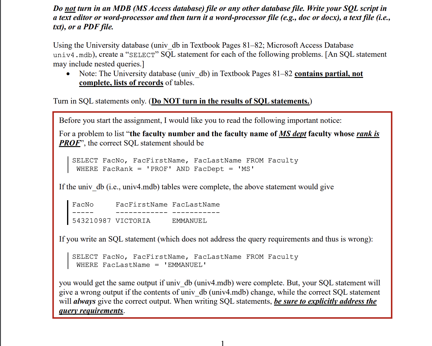 Solved Do not turn in an MDB (MS Access database) file or | Chegg.com