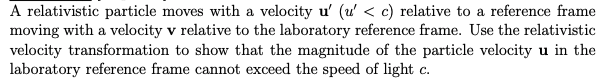 Solved A relativistic particle moves with a velocity u′(u′ | Chegg.com