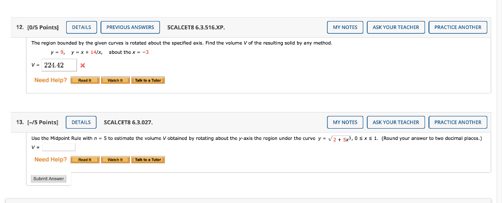 Solved 12. [0/5 Points) DETAILS PREVIOUS ANSWERS SCALCET8 | Chegg.com