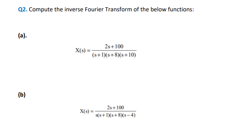 Solved Q2. Compute the inverse Fourier Transform of the | Chegg.com