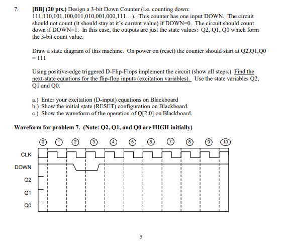 Solved 7 BBI (20 pts.) Design a 3-bit Down Counter (i.e. | Chegg.com