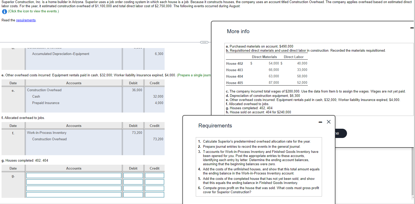 Solved More info e. Other overhead costs incurred: Equipment | Chegg.com