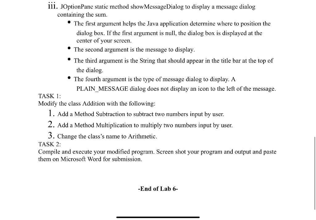 Solved 2 Java's JOptionPane class (package javax.swing) | Chegg.com