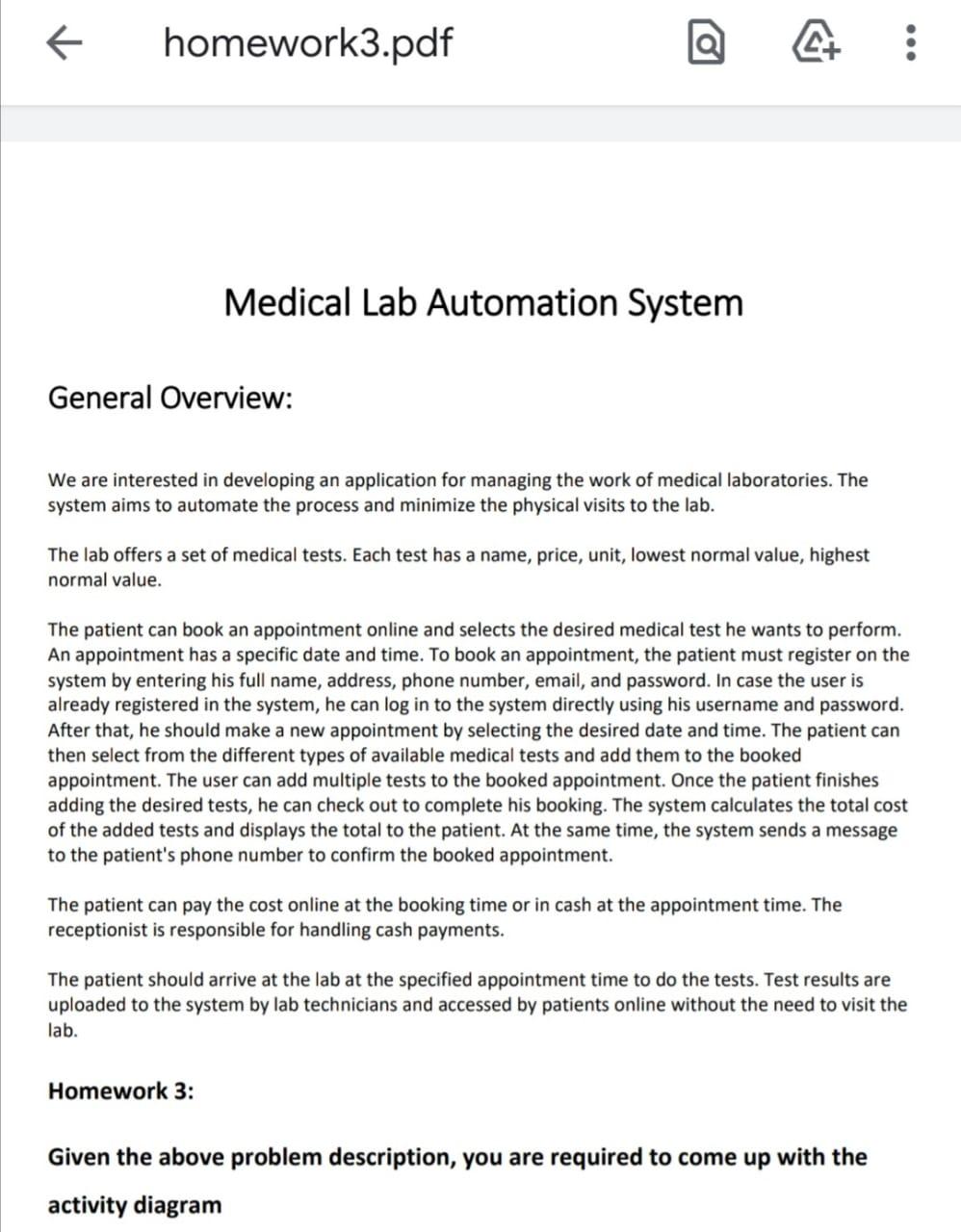 Solved 1 homework3.pdf a Medical Lab Automation System | Chegg.com