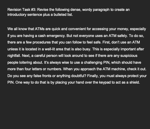Solved Revision Task #3: Revise the following dense, wordy | Chegg.com