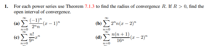 Solved Complete 1a, 1c, and 1d please with ratio test. Show | Chegg.com
