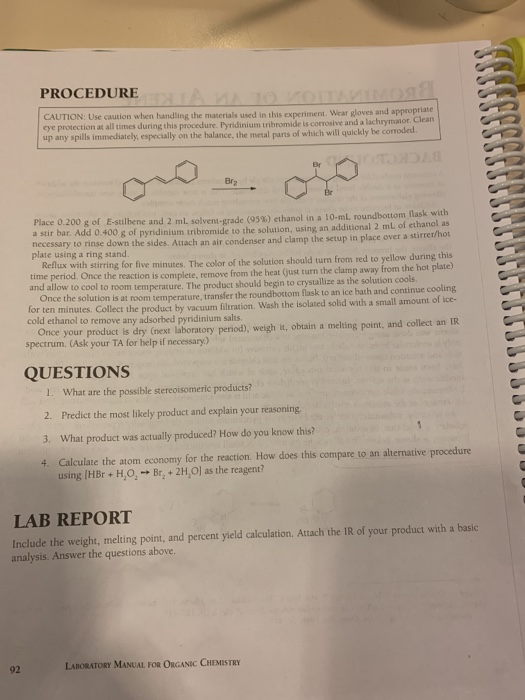 Solved PROCEDURE CAUTION: Use caution when handling the | Chegg.com