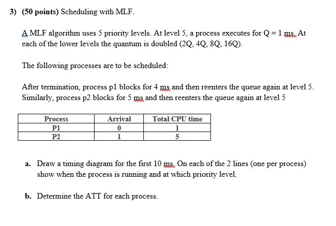 Solved 3 50 Points Scheduling With Mlf A Mlf Algorithm 9860