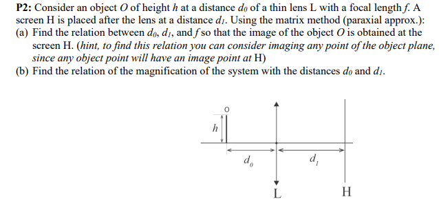 Solved P2: Consider an object O of height h at a distance d0 | Chegg.com
