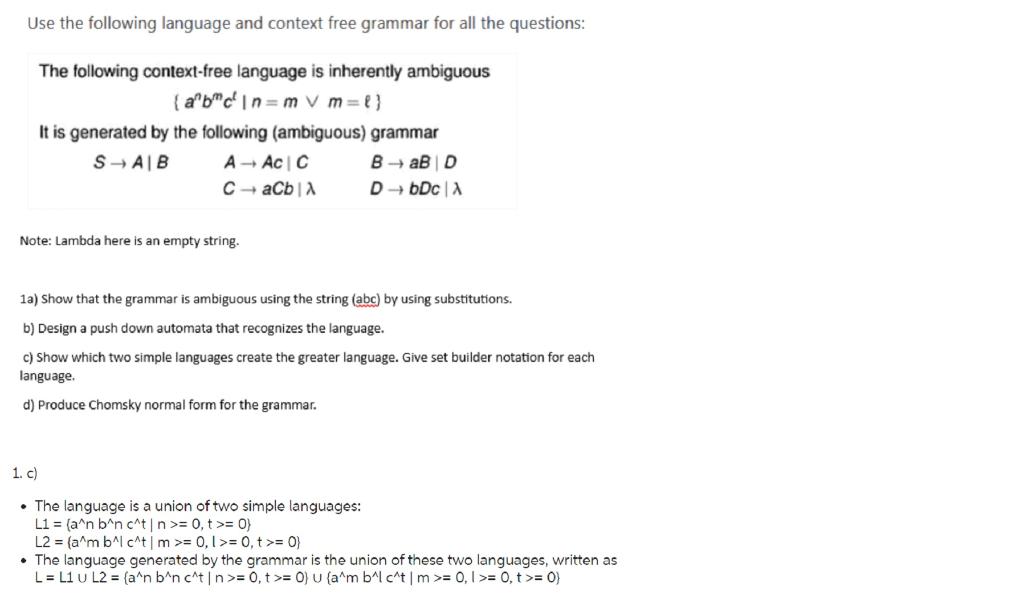 Solved Use the following language and context free grammar | Chegg.com