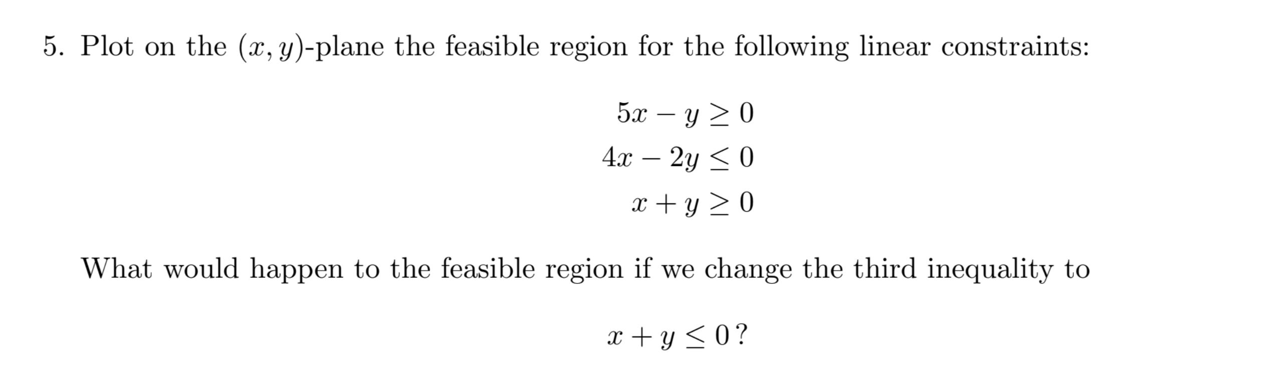 Solved 5. Plot on the (x, y)-plane the feasible region for | Chegg.com
