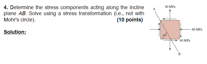 Solved 4. Determine the stress components acting along the | Chegg.com