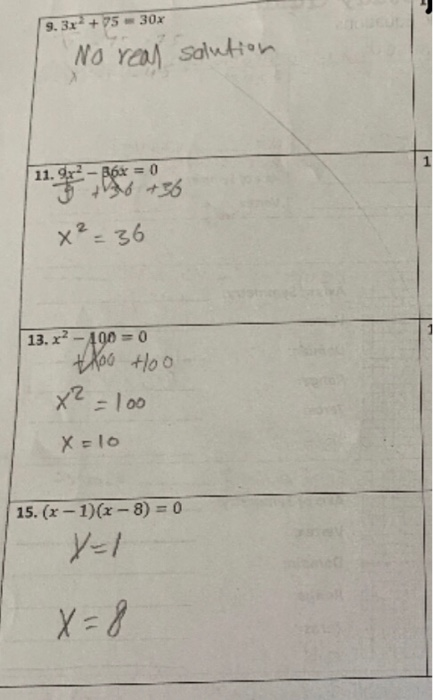 Solved 9.3x:+75 30x x2 36 13. x 00 2 15. (x- 1)(x-8)0 Ve/ | Chegg.com