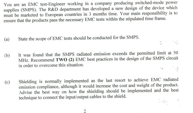 Solved You are an EMC test-Engineer working in a company | Chegg.com