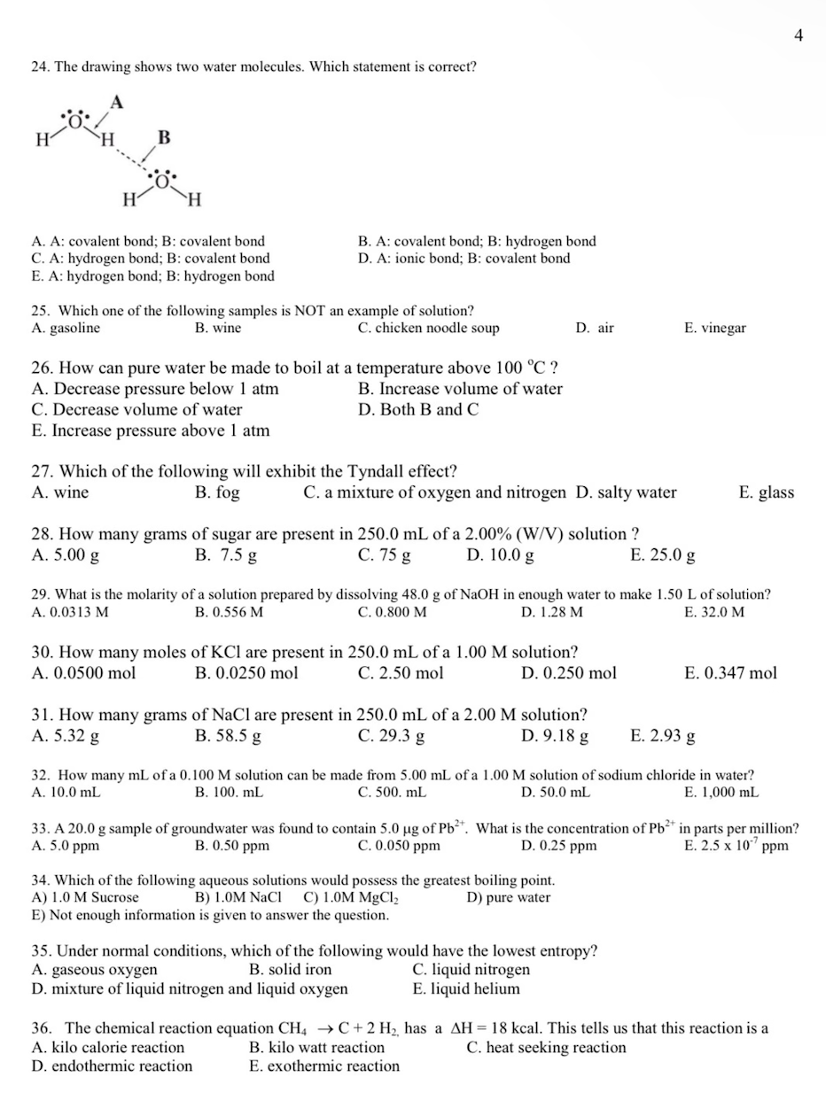 Solved 24. The drawing shows two water molecules. Which | Chegg.com