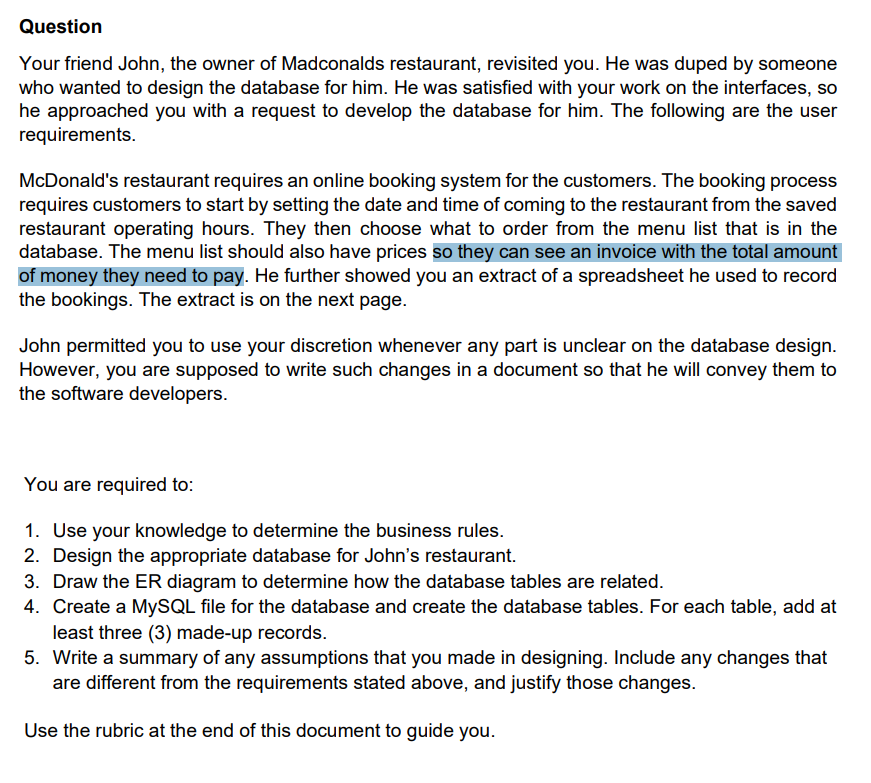 Solved Question screenshot: Use MySQL to give the ER | Chegg.com