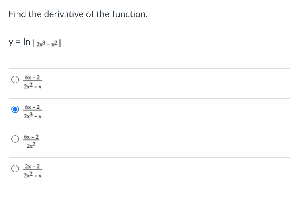 Solved Find the derivative of the function. y = In | 2x3 - | Chegg.com