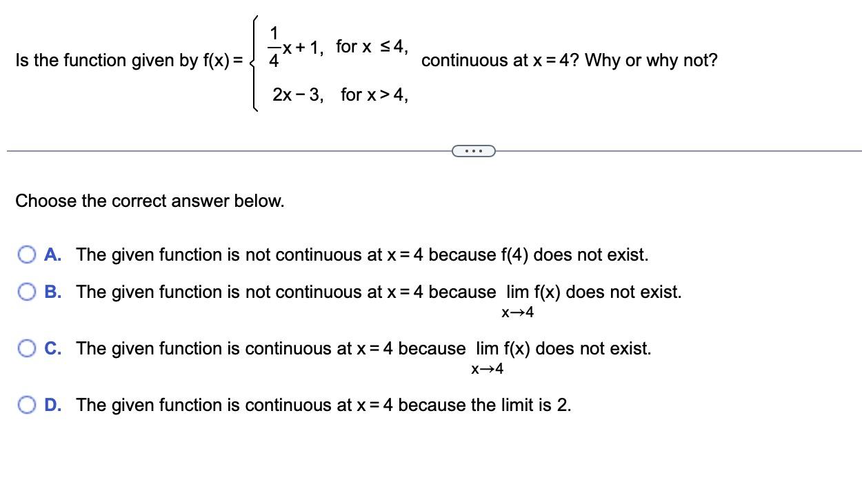 Solved Is the function given by f(x)={41x+1,2x−3, for x≤4, | Chegg.com