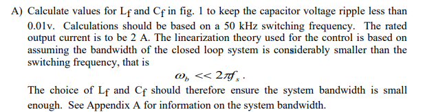 A) Calculate values for Lf and Cf in fig. 1 to keep | Chegg.com