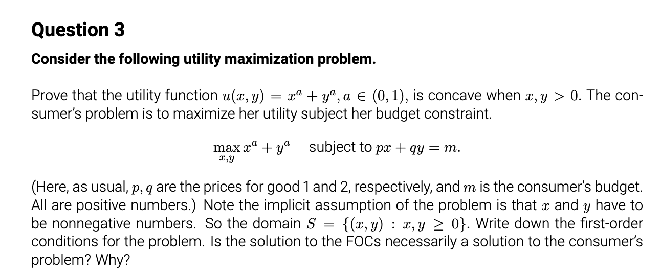 Question 3 Consider the following utility | Chegg.com