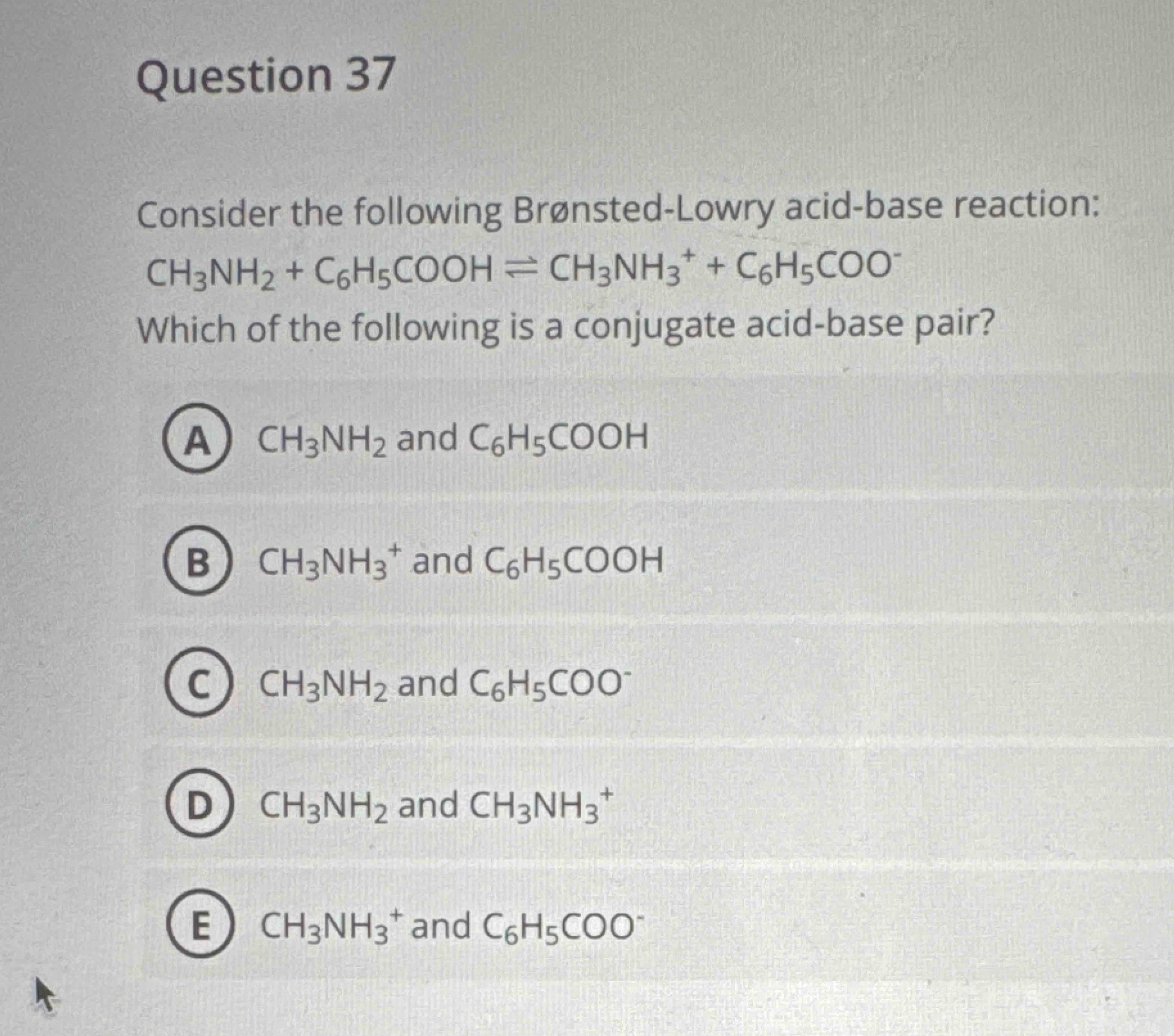 Solved Question 37Consider the following Brønsted-Lowry | Chegg.com
