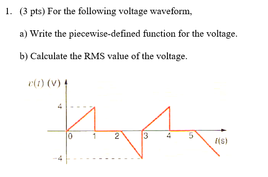 Solved ( 3pts ) For the following voltage waveform, a) Write | Chegg.com Solved ( 3pts ) For the following voltage waveform, a) Write | Chegg.com