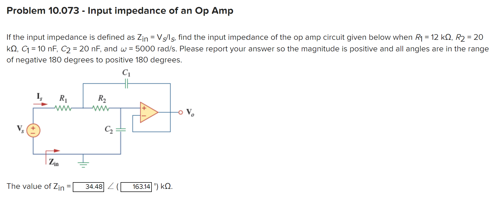 Solved If the input impedance is defined as Zin =VS∥S, find | Chegg.com