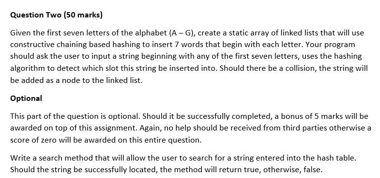 Solved Question Two (50 marks) Given the first seven letters | Chegg.com